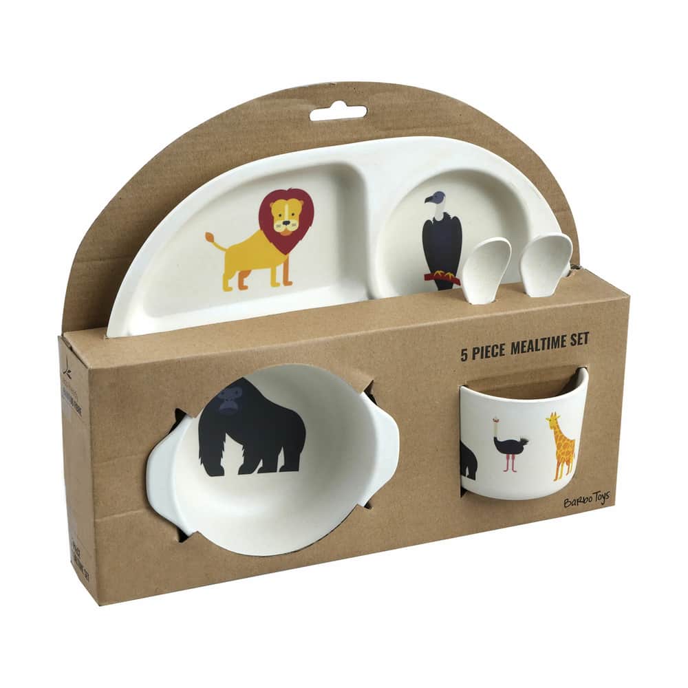 Barbo Toys - Spisesæt Safari - 5 dele - Melamin - Beige/Gul/Hvid | Imerco