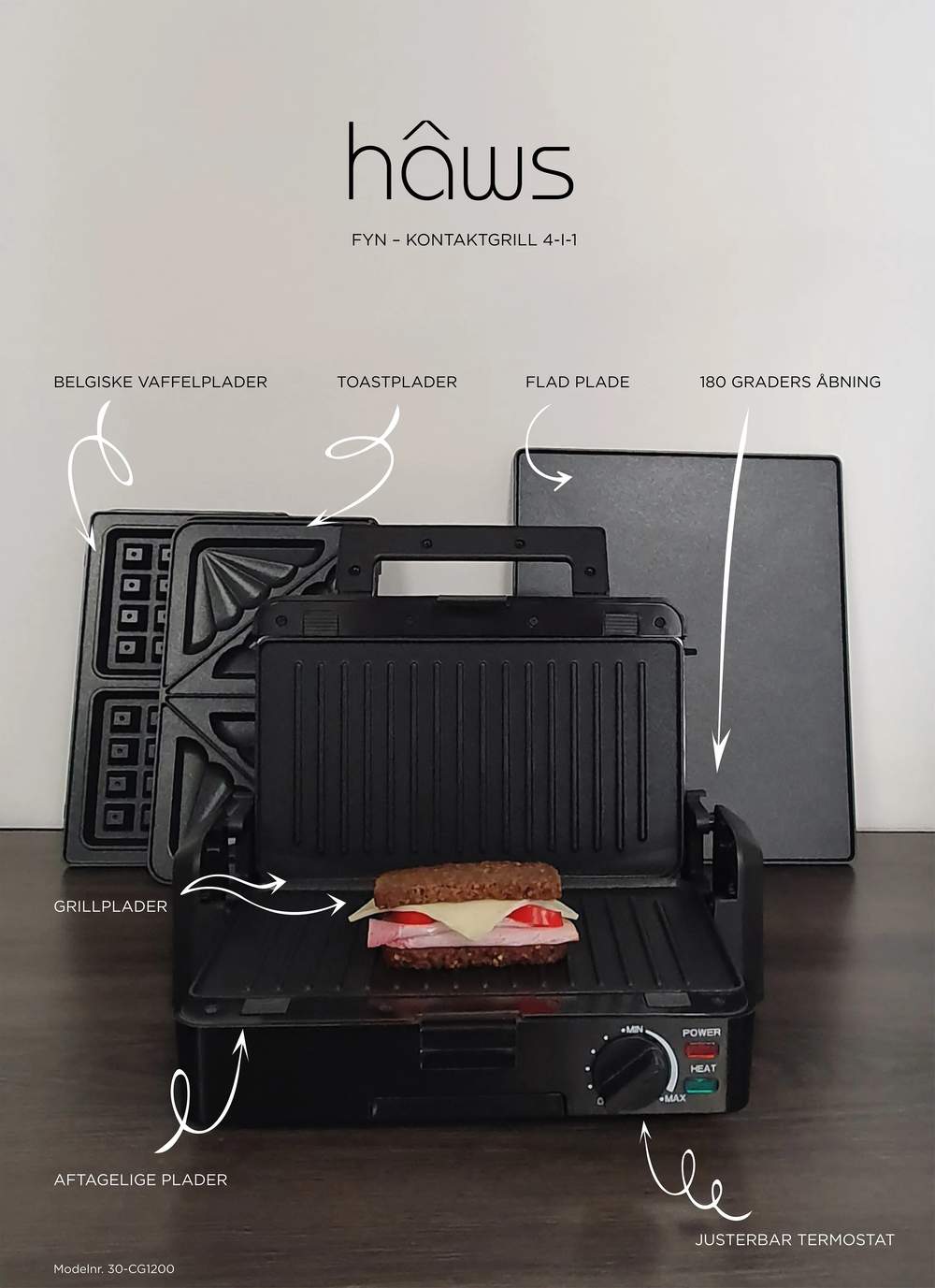 Hâws - CG1200 Kontaktgrill 4-i-1 - 1200 Watt - Non-stick-belægning | Imerco