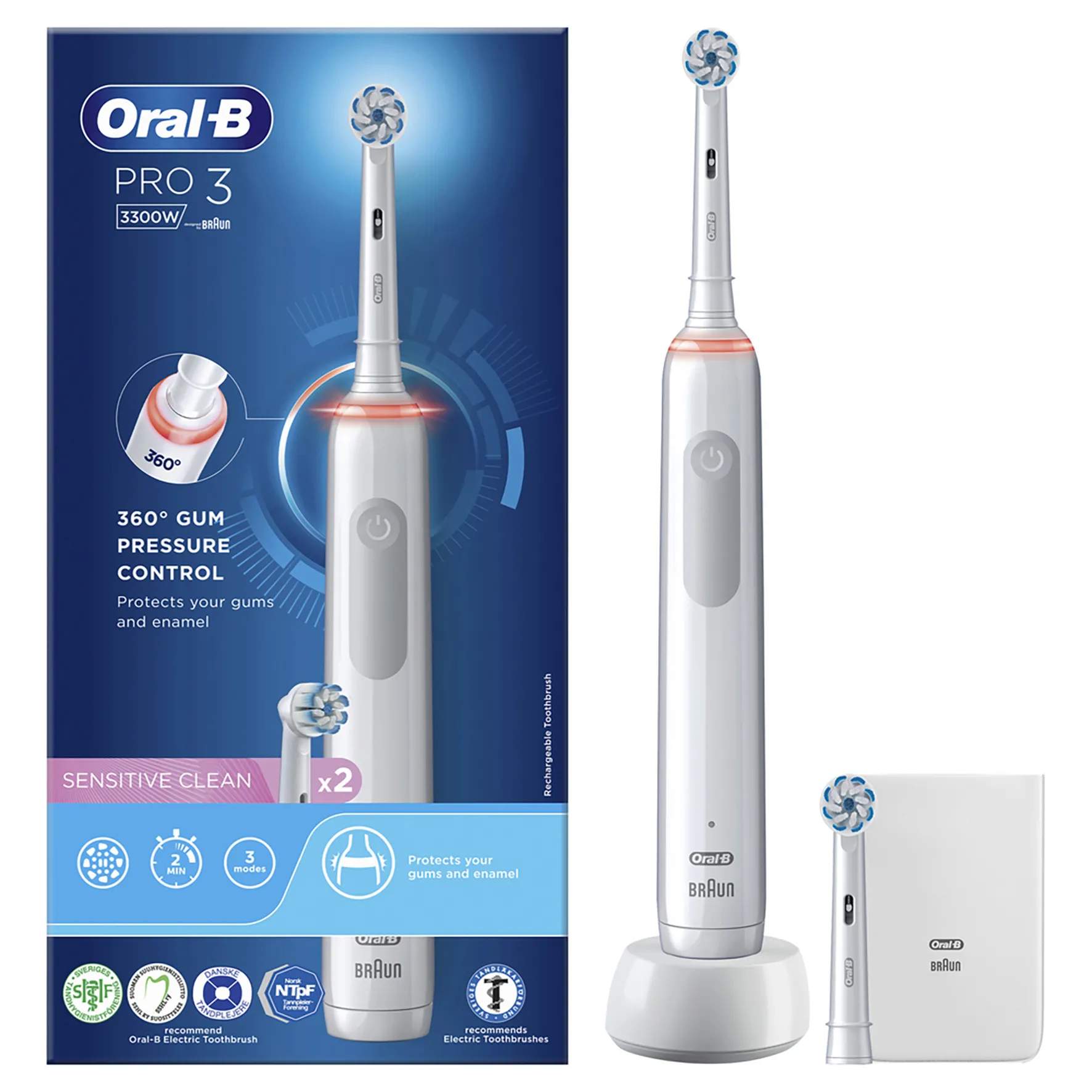 Oral-B - Pro 3 Elektrisk Tandbørste - Med timer - Hvid | Imerco